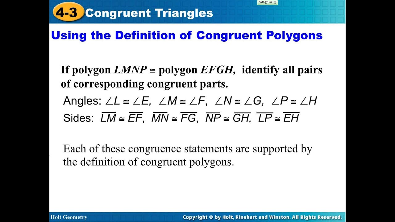 Geometry Lesson 4.8&4.3 Isosc/Equil Triangles & Congruent polygons ...