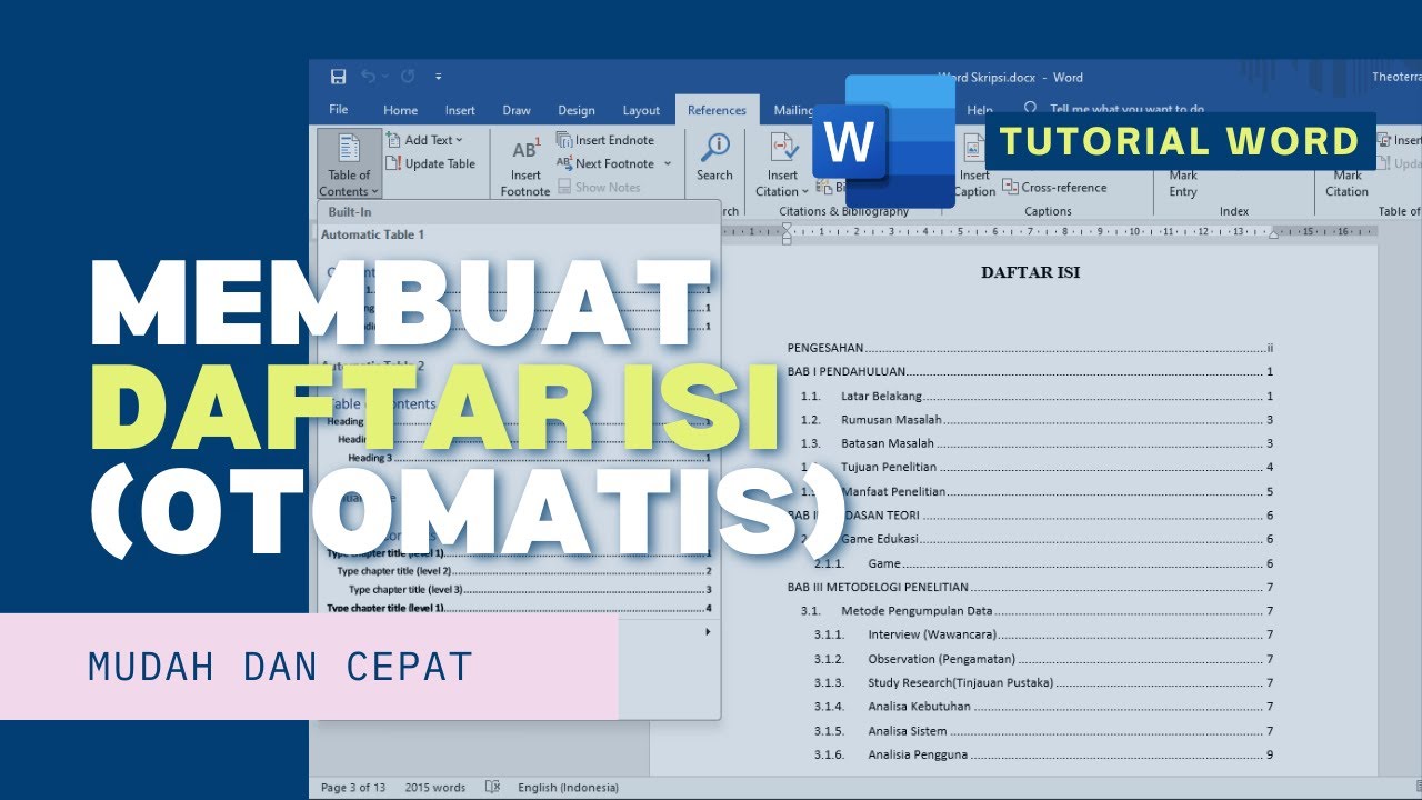Cara Membuat Daftar Isi Otomatis | Tutorial Word - YouTube