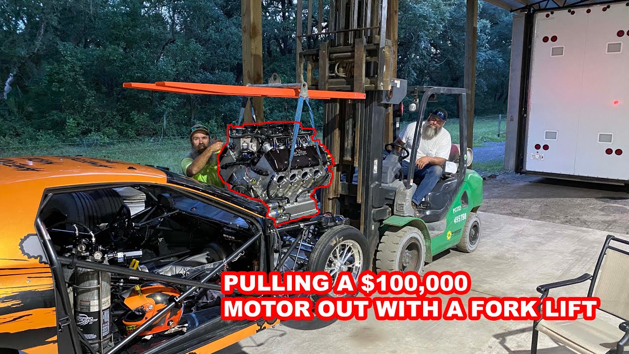 PULLING A $100,000 MOTOR OUT OF CAR WITH A FORKLIFT!! - YouTube