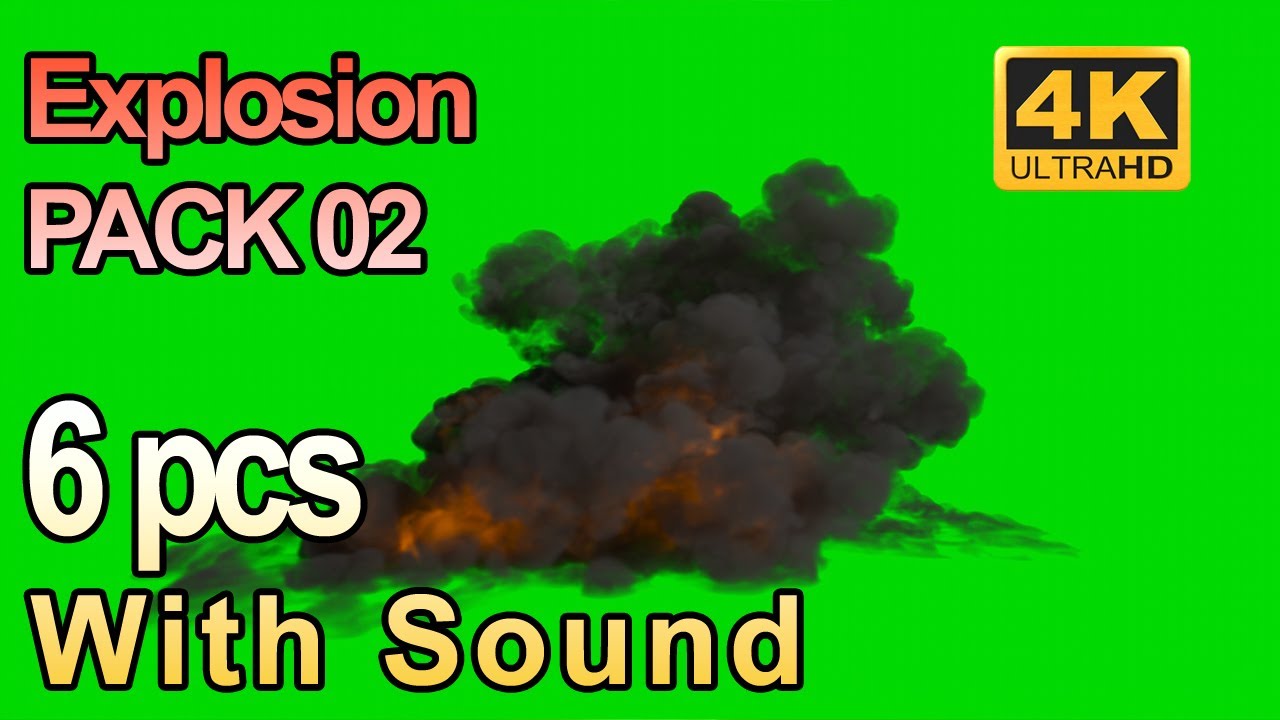 Pack 02 - 6 pcs Sounded Explosion Effect Videos - Green Screen - 4K ...