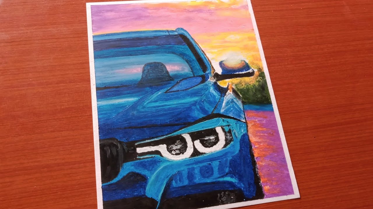 Car drawing with sunset scenery for beginners| Art with abhay - YouTube