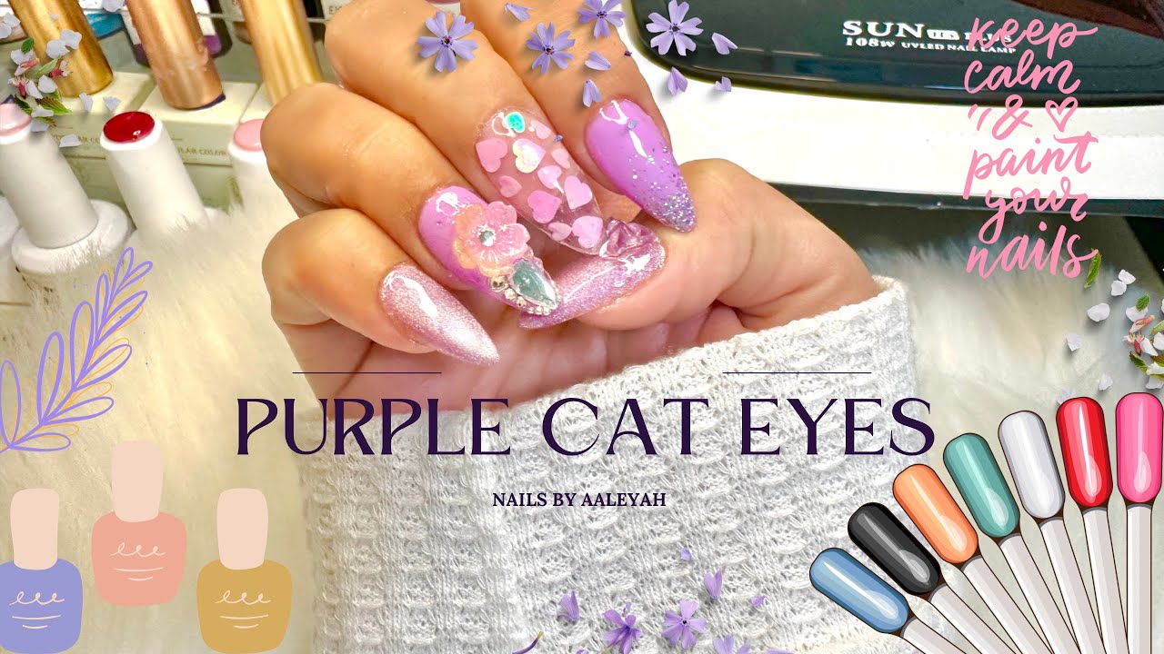 Nails at Home | Purple Cat Eyes Nails Colour - YouTube