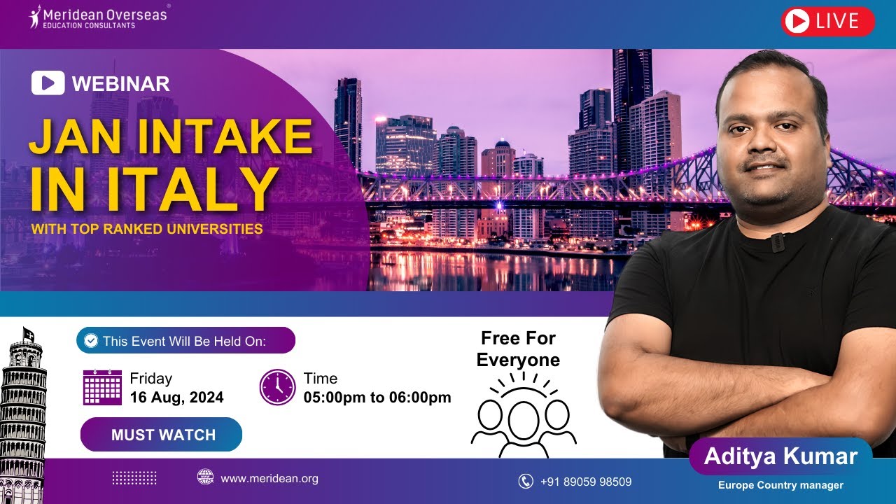 🔴LIVE WEBINAR | Jan Intake in Italy With Top Ranked Universities | Meridean Free Webinar - YouTube