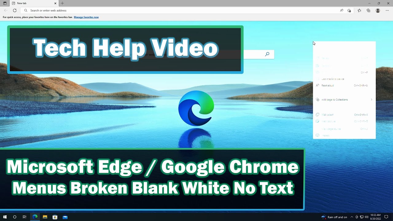 Microsoft Edge Google Chrome Menus Blank White Empty Fix Problem ...