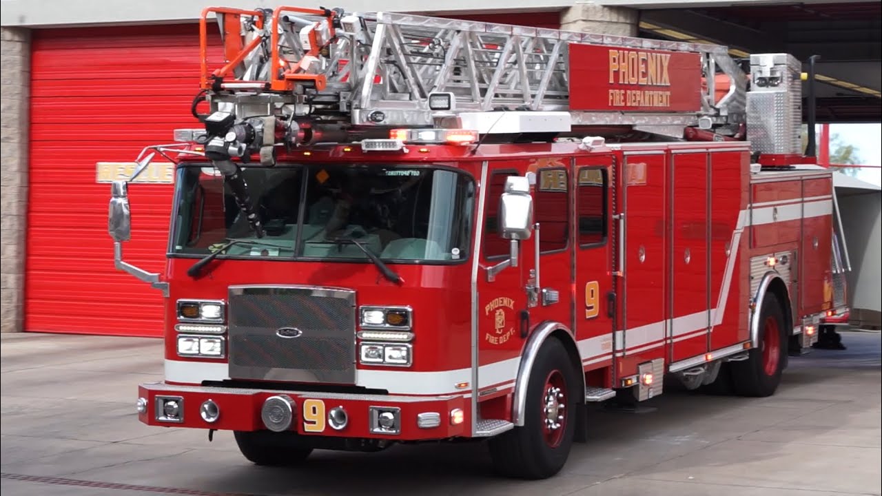 Phoenix Fire Dept. Ladder 9 Ladder Tender 12 & Rescue 9 Responding ...