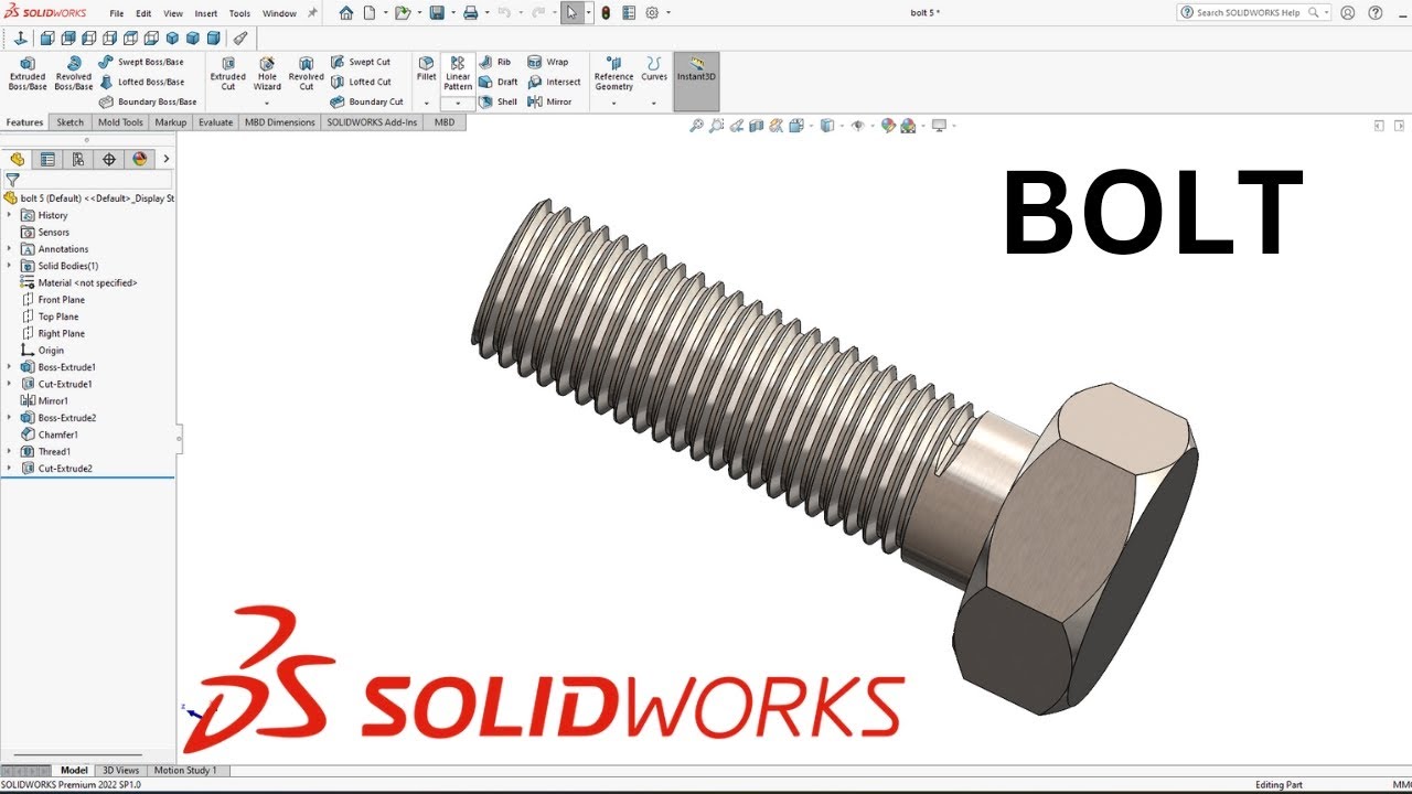 #SOLIDWORKS # bolt with external thread features in solidworkas #cad ...