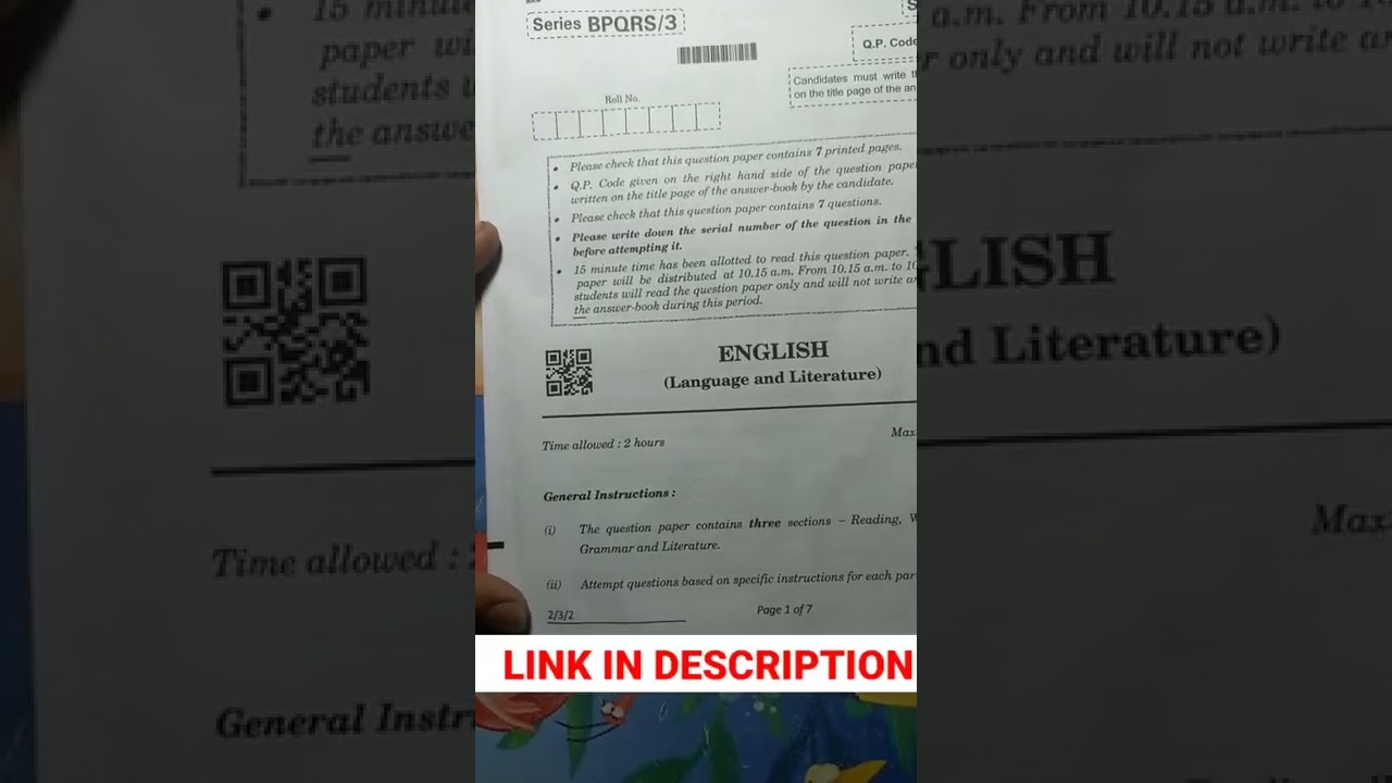 CBSE Class 10 English Question Paper Series BPQRS 2 3 2 Answer Key 