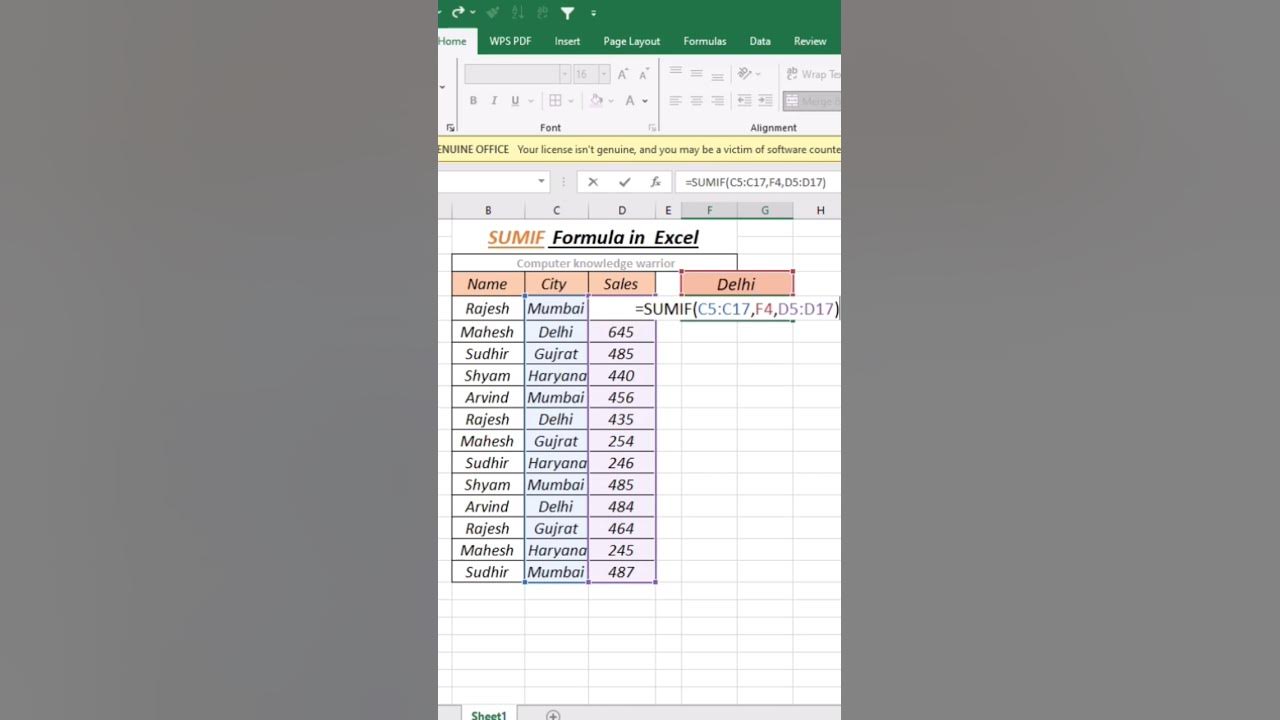Sumif formula in Excel #trending #excelfunction #ytshorts #youtubeshorts #exceltech - YouTube