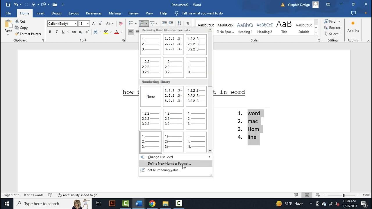 how to align numbered list in word - YouTube