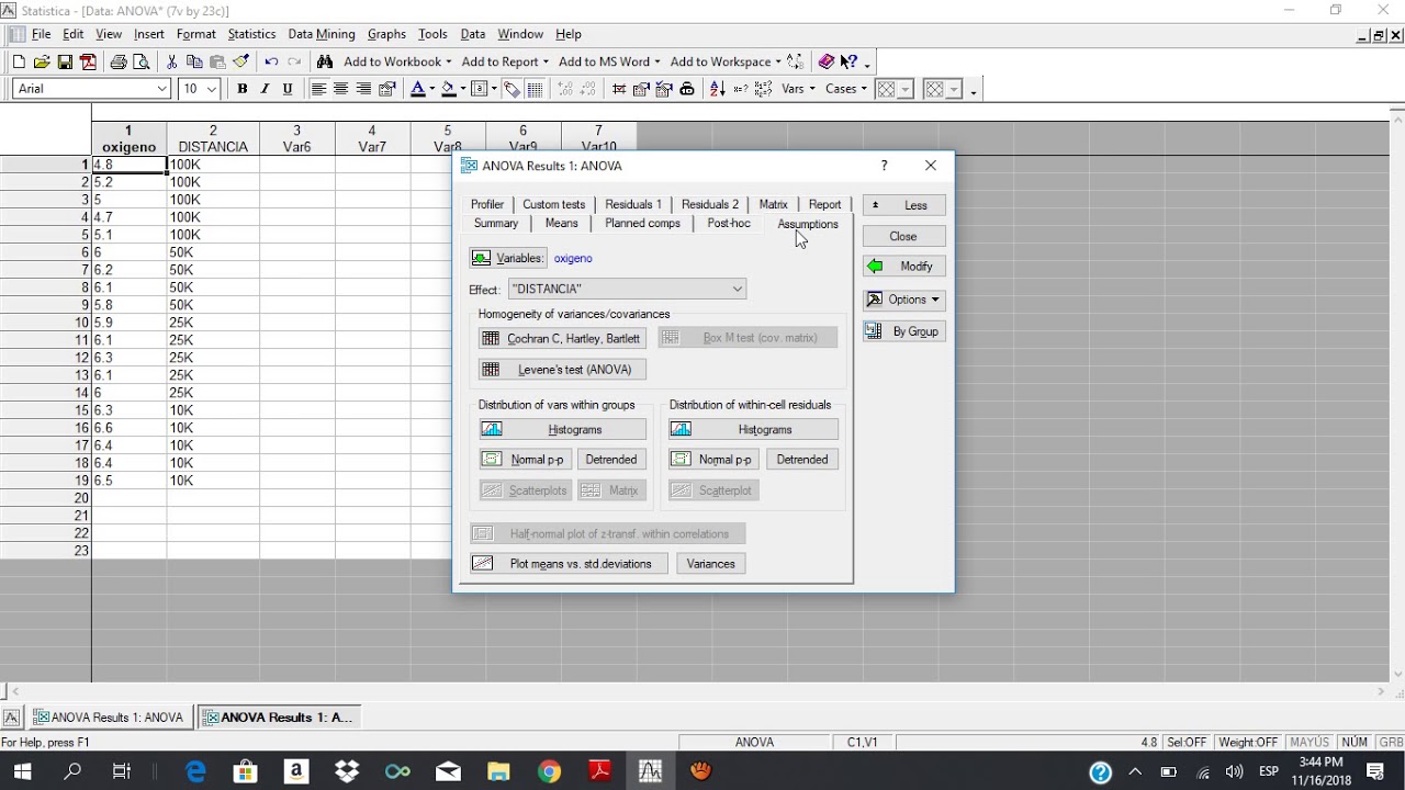 ANOVA con STATISTICA - YouTube