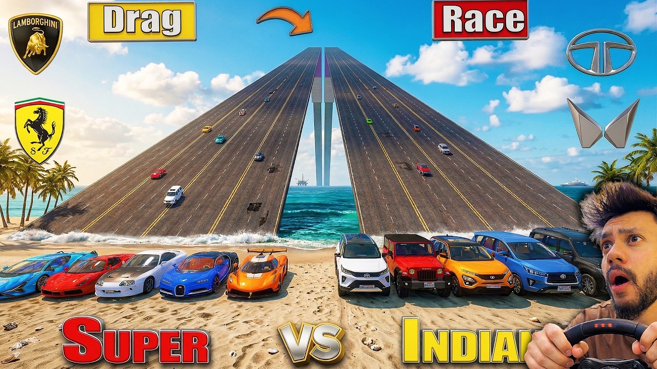 NEW Powerful Indian Cars💪Vs Super Cars🚀mpossible Up-Down 😨 Drag Race ...