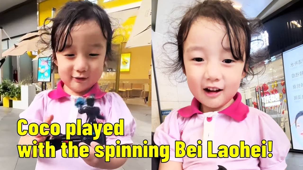 Coco played with the spinning Bei Laohei, it was so fun! - YouTube