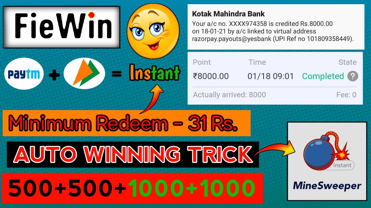 🤫FieWin MineSweeper Game Winning Trick || FieWin Refer Trick | FieWin ...