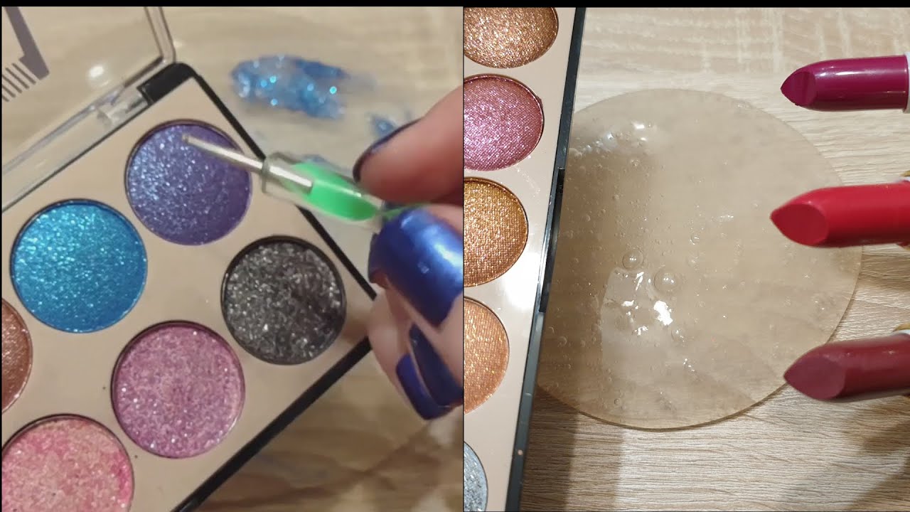 *ASMR MAKEUP SLIME* Mixing Makeup & Glitter Into Clear Slime #ASMR/MOST ...