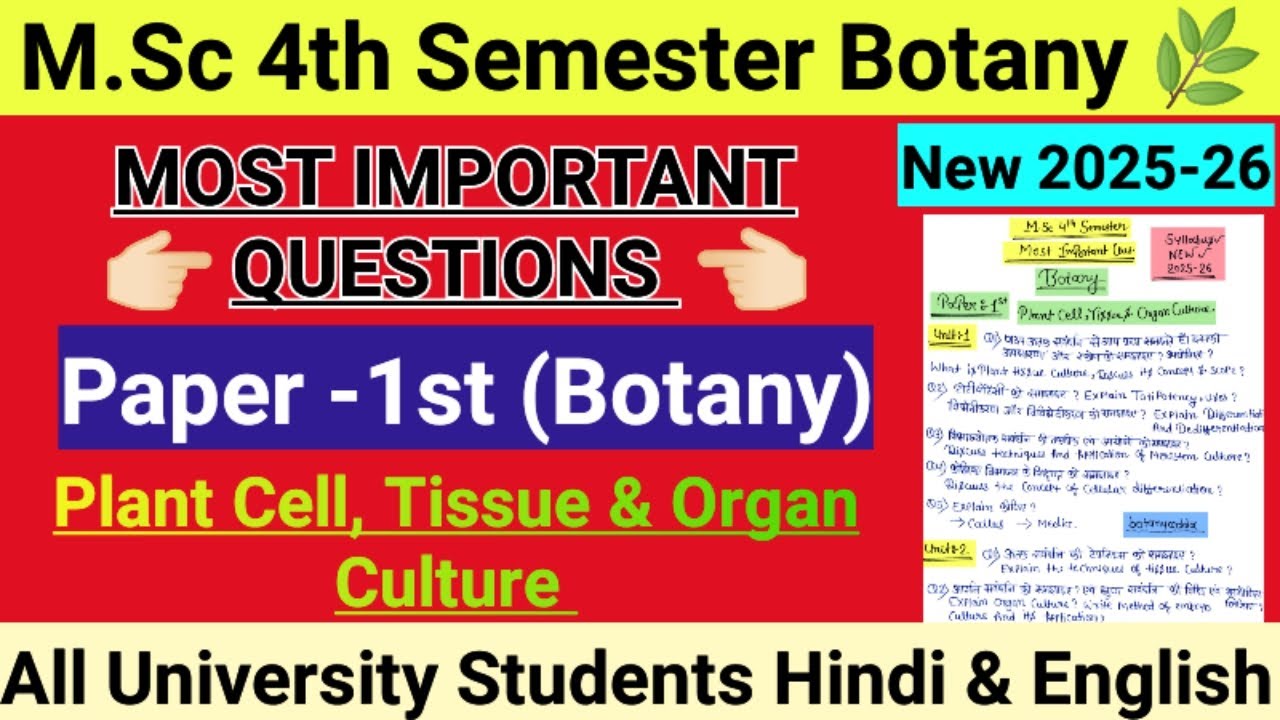 M.Sc 4th Semester Botany (Paper-1st) Most Important Questions || All ...