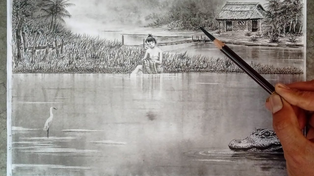 Learn the draw landscape scenery with pencil step by step . - YouTube