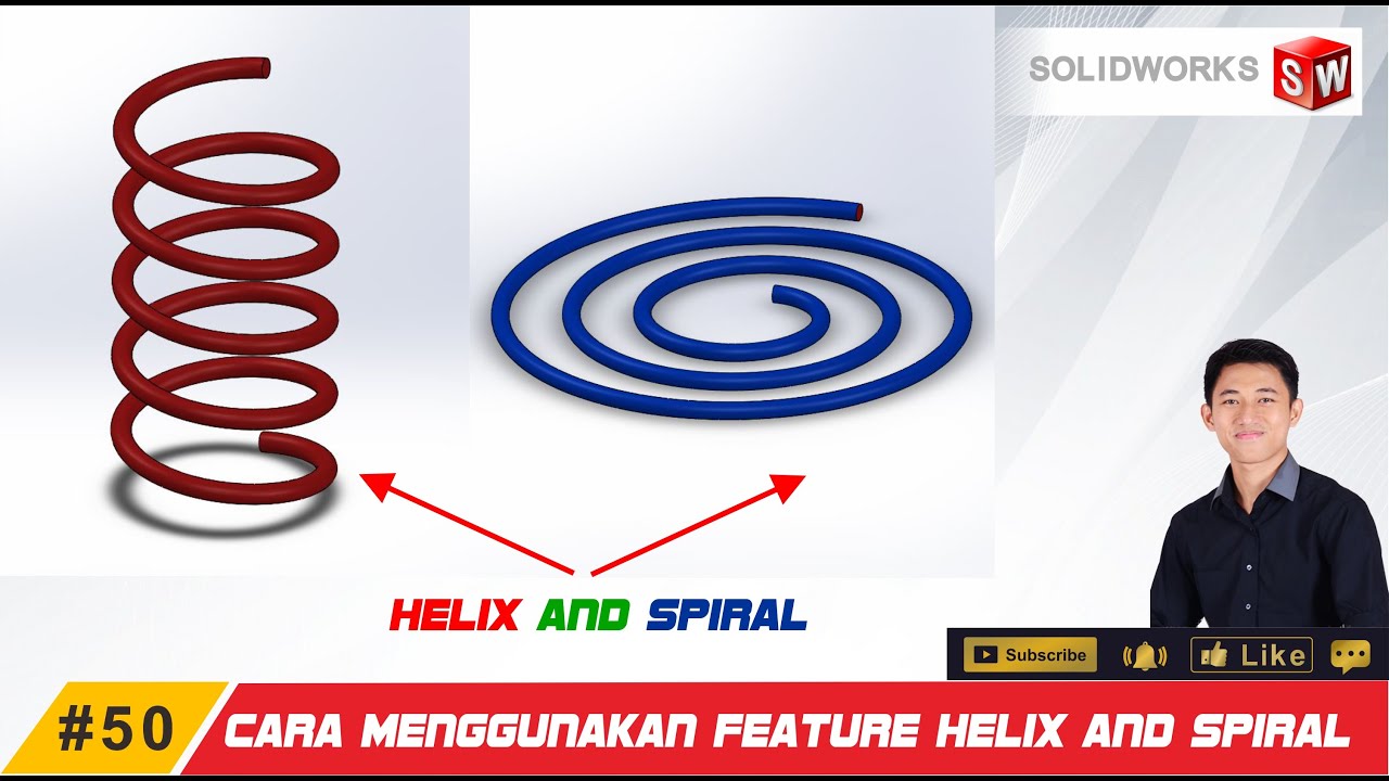 SOLIDWORKS | #50 CARA MENGGUNAKAN FEATURE HELIX AND SPIRAL | HOW TO ...
