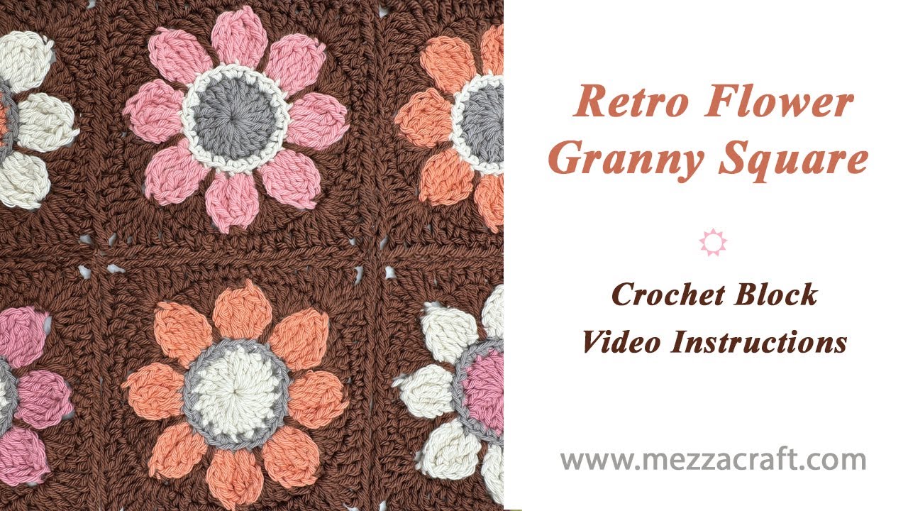 Retro Crochet Block - Eight Petal Flower Motif - Video Tutorial - YouTube