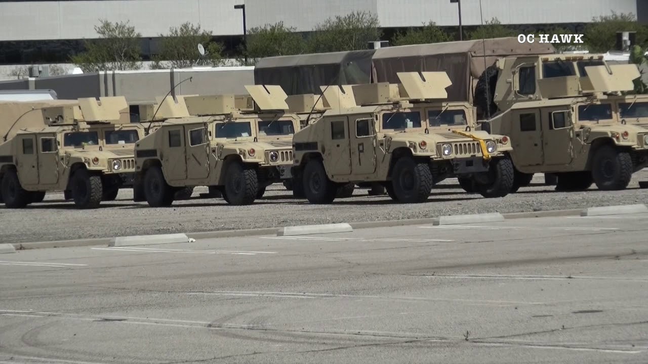 National Guard military Vehicles arrives in Los Angeles - YouTube