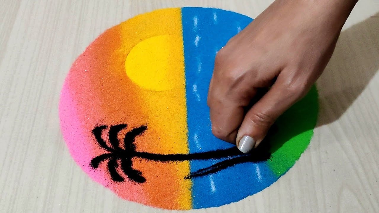 Poster Rangoli Designs New | Scenery Rangoli Designs with Colours ...