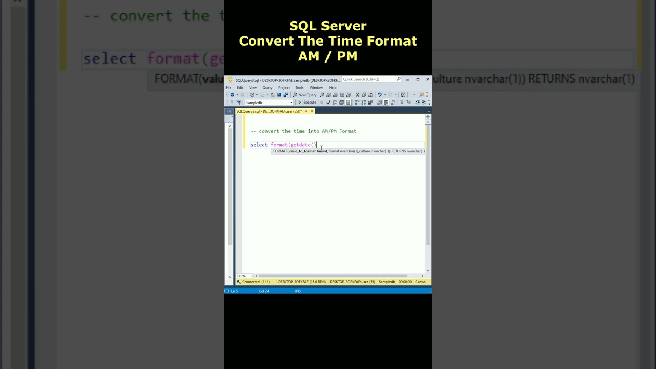 Time Format AM PM SQL Server Query Statement sqlserver YouTube Time Format AM PM SQL Server Query Statement sqlserver YouTube