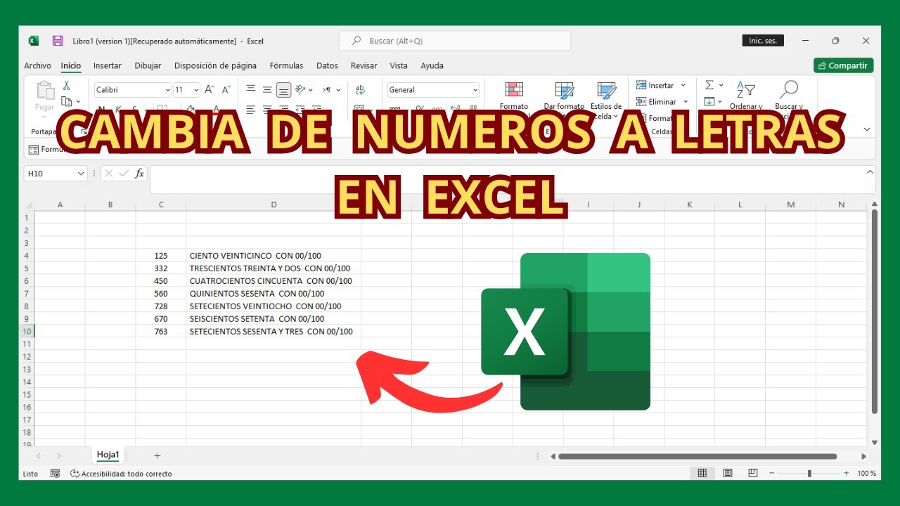 Como convertir los números a letras en Excel - YouTube