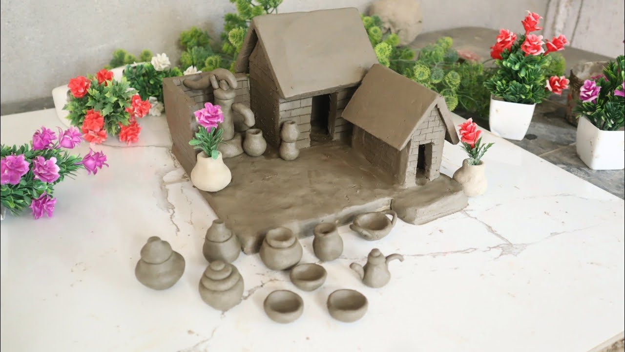 Amazing technique build DIY miniature Clay House | how to make Clay ...