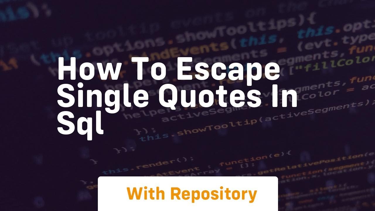 How to escape single quotes in sql - YouTube
