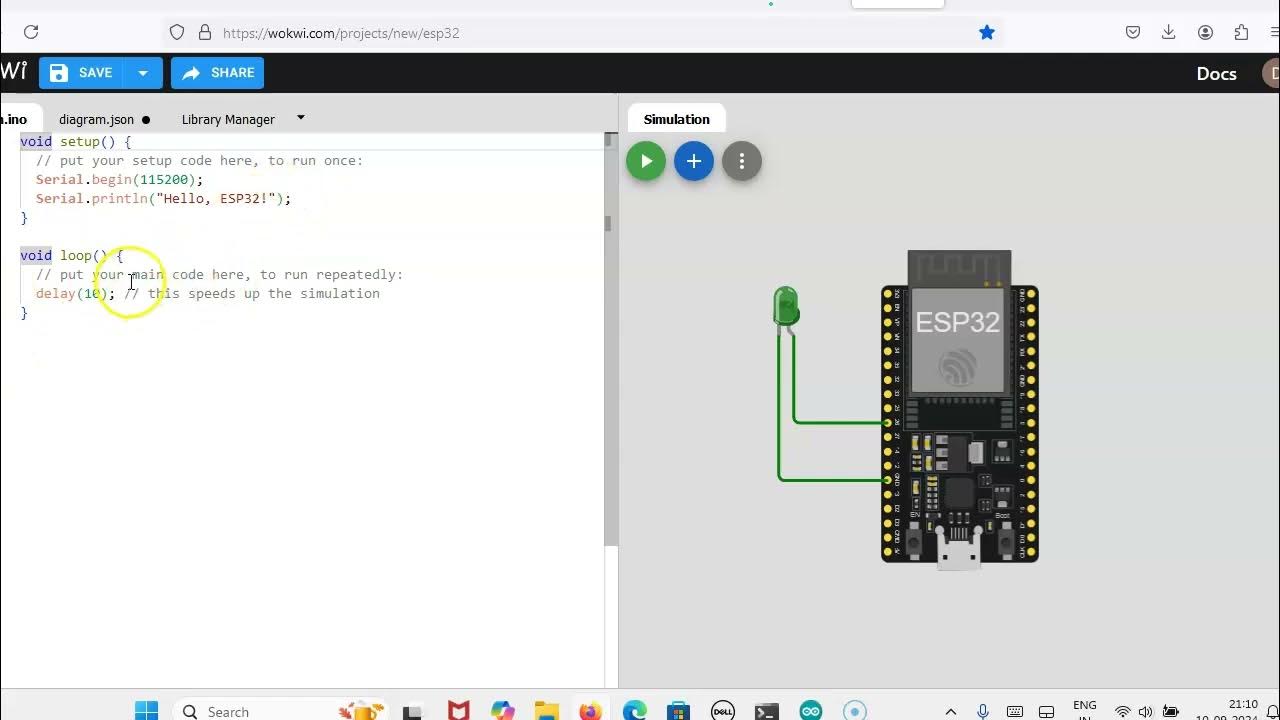 WOKWI- ESP32 simulator- Blinking LED - YouTube