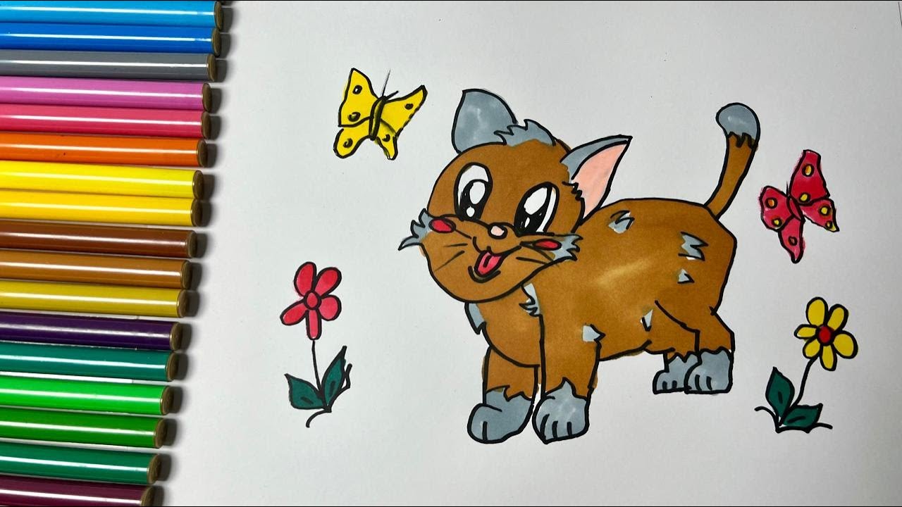 Draw and Color a Cute Kitten | Kitten | Drawing for Kids | Drawing for ...
