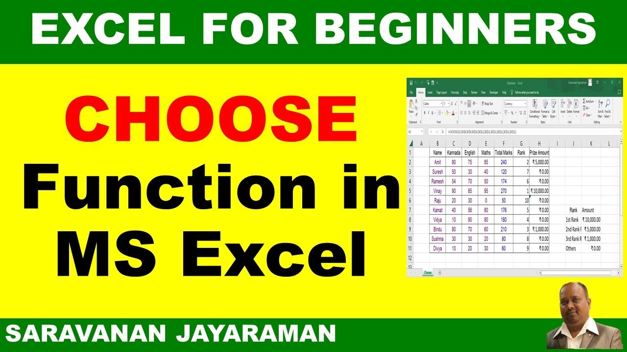 Choose Function In Excel How To Use Choose Function In Excel Youtube