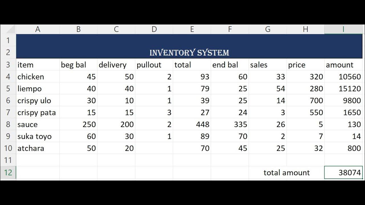 Inventory System MS Excel Activity tagalog - YouTube