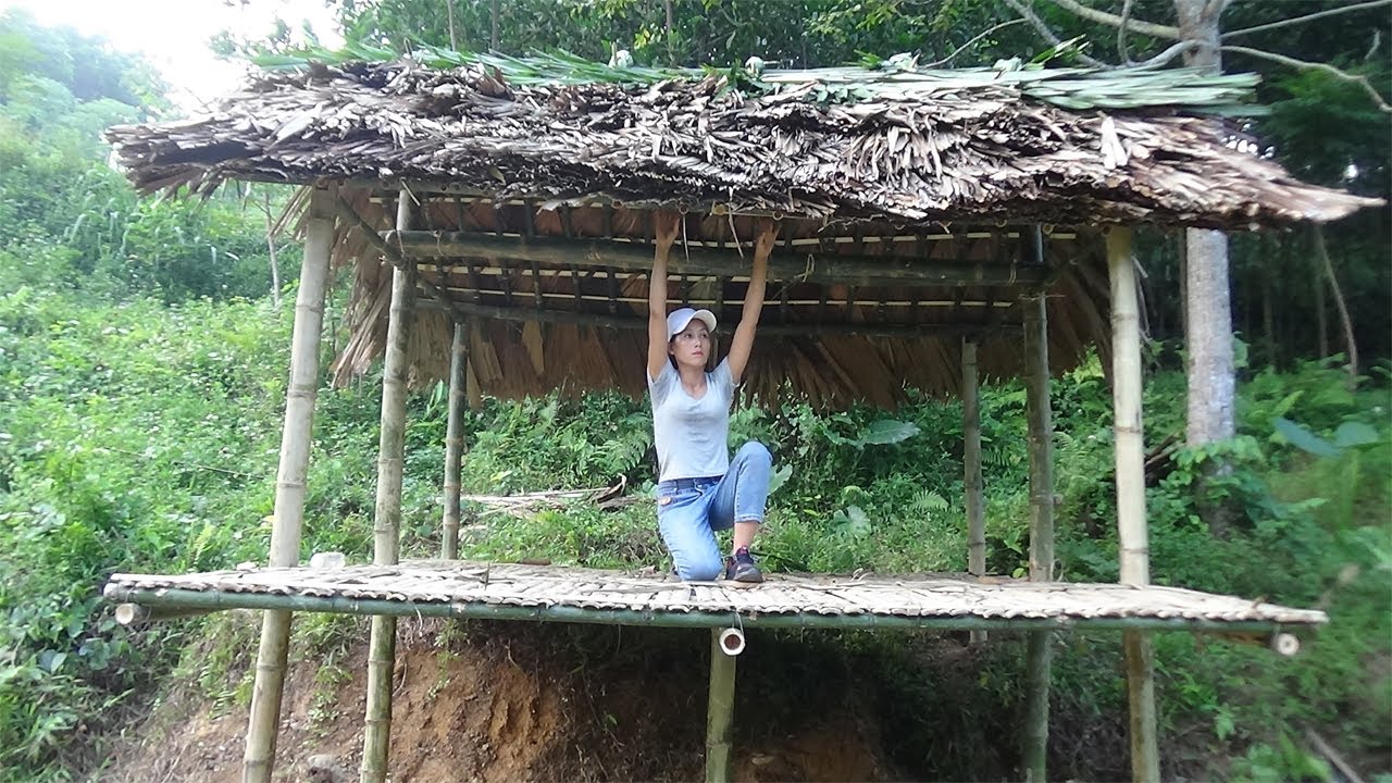 Girl bushcraft build Farm a new life - How To Build House set up ...