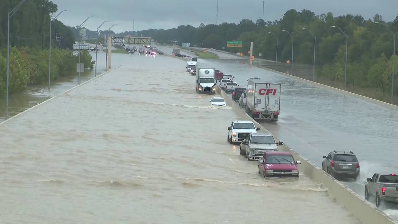 Severe flooding on the 59 Freeway near state highway 242 in Houston ...