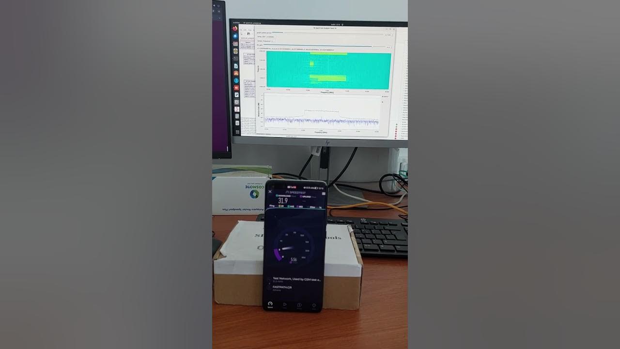 GNUradio spectogram and FFT of the 5G waveform created by COTS UE connected to Open Air ...