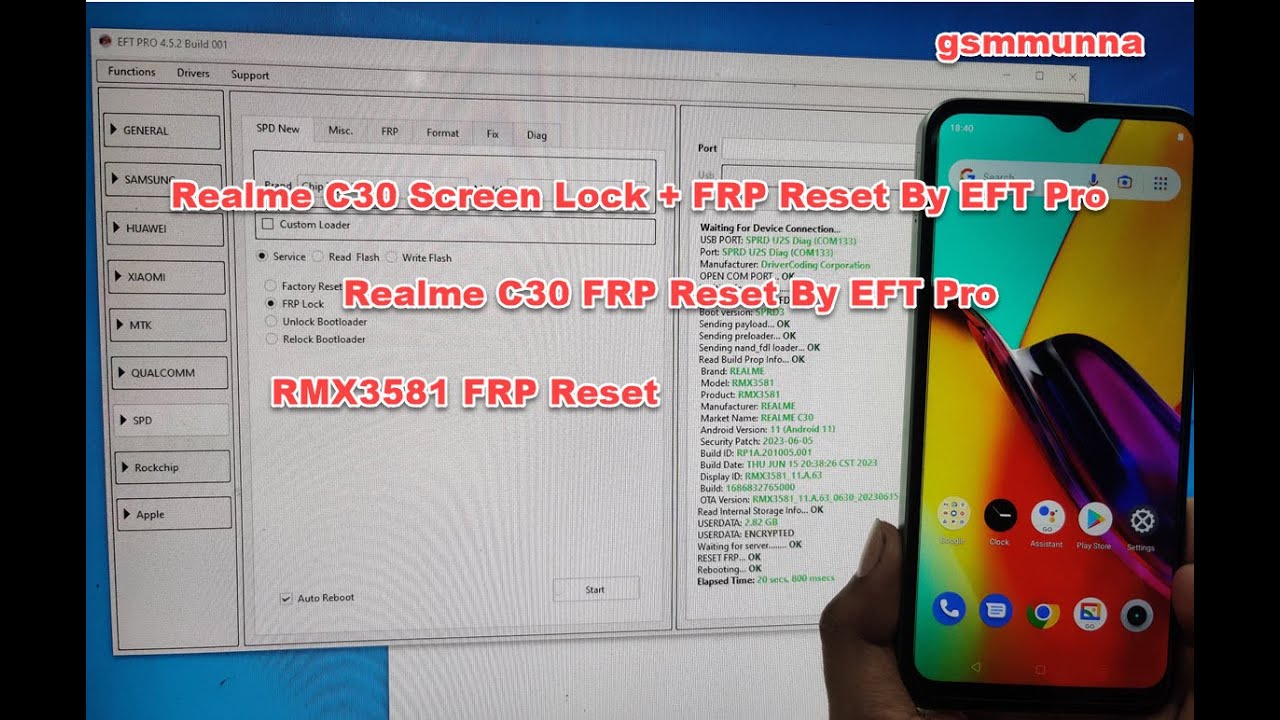 Realme C30 (RMX3581) Screen Lock+ FRP Reset By EFT Pro - YouTube