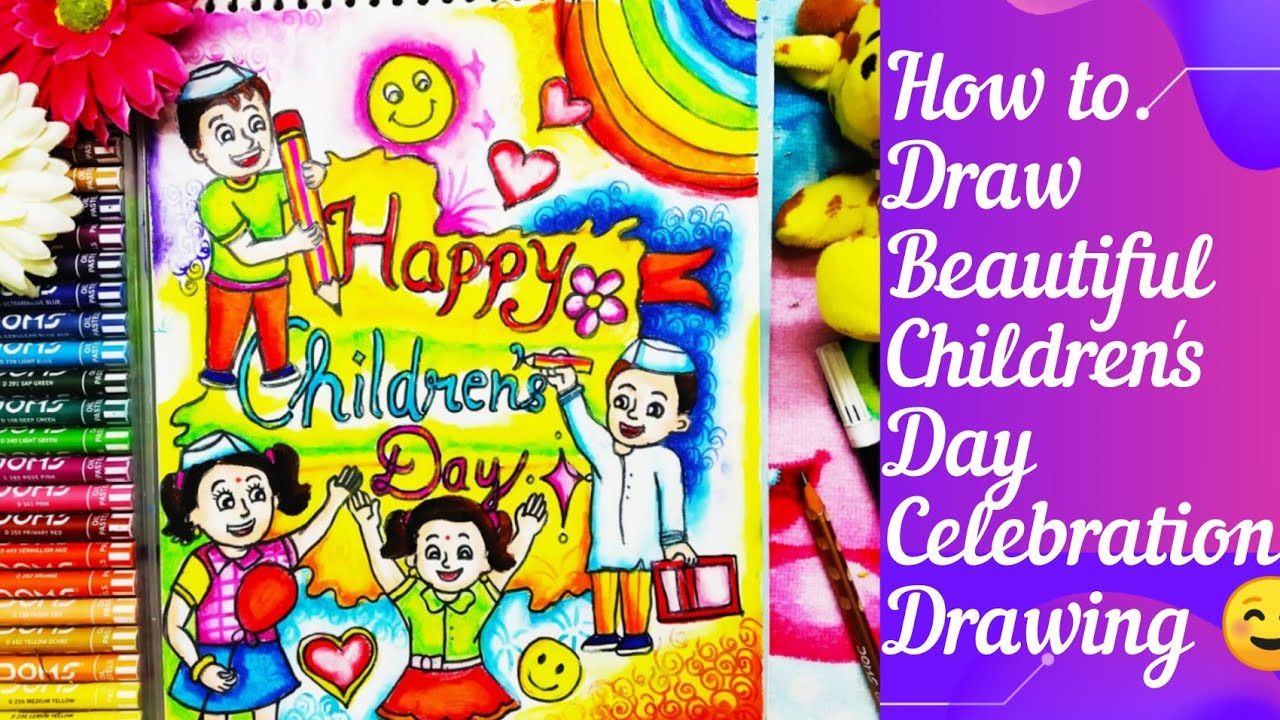 How To Draw Beautiful & Easy Children's day Drawing 🎀|| children's day ...