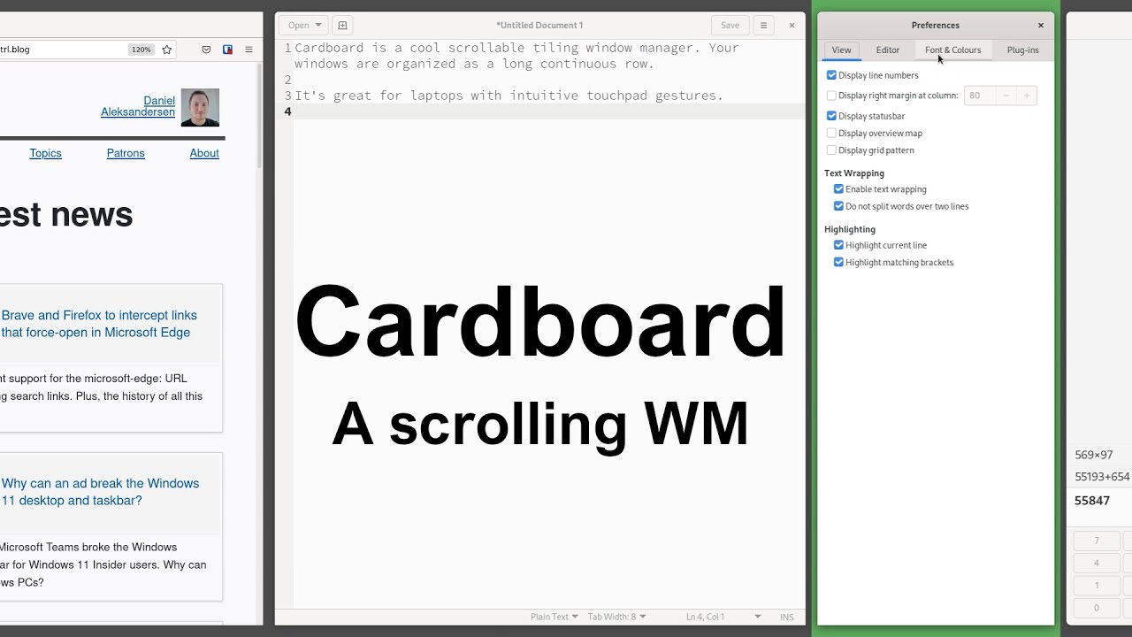 Cardboard – A scrolling tiled window manager for Linux - YouTube