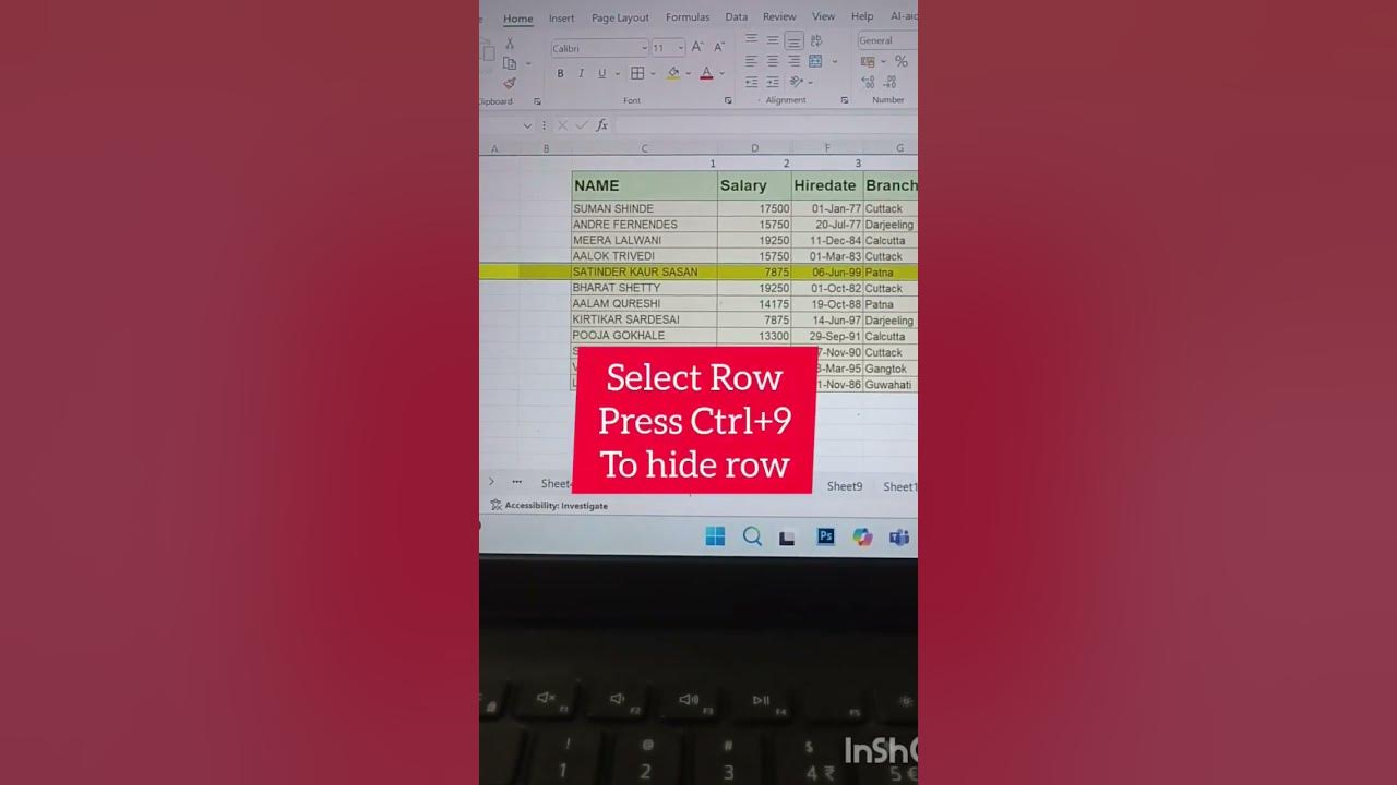 Amazing tricks for hiding Row & Column in MS EXCEL 😱📊 #shortfeed #viralreels #sheet #row #column ...