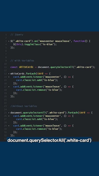 Converting A jQuery Add Class On Hover Code To Vanilla Javascript #shorts - YouTube