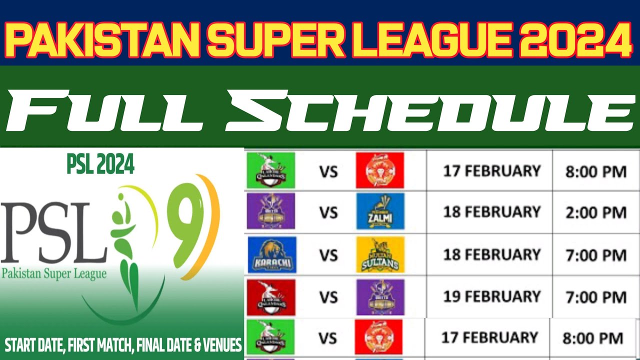 PSL 9 All matches time table Schedule Pakistan super league 2024 ...