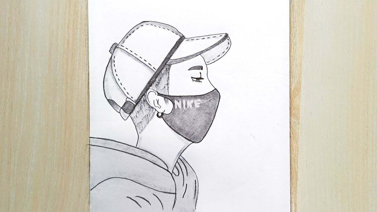 A Boy wearing cap with mask drawing || pencil sketch for beginners ...