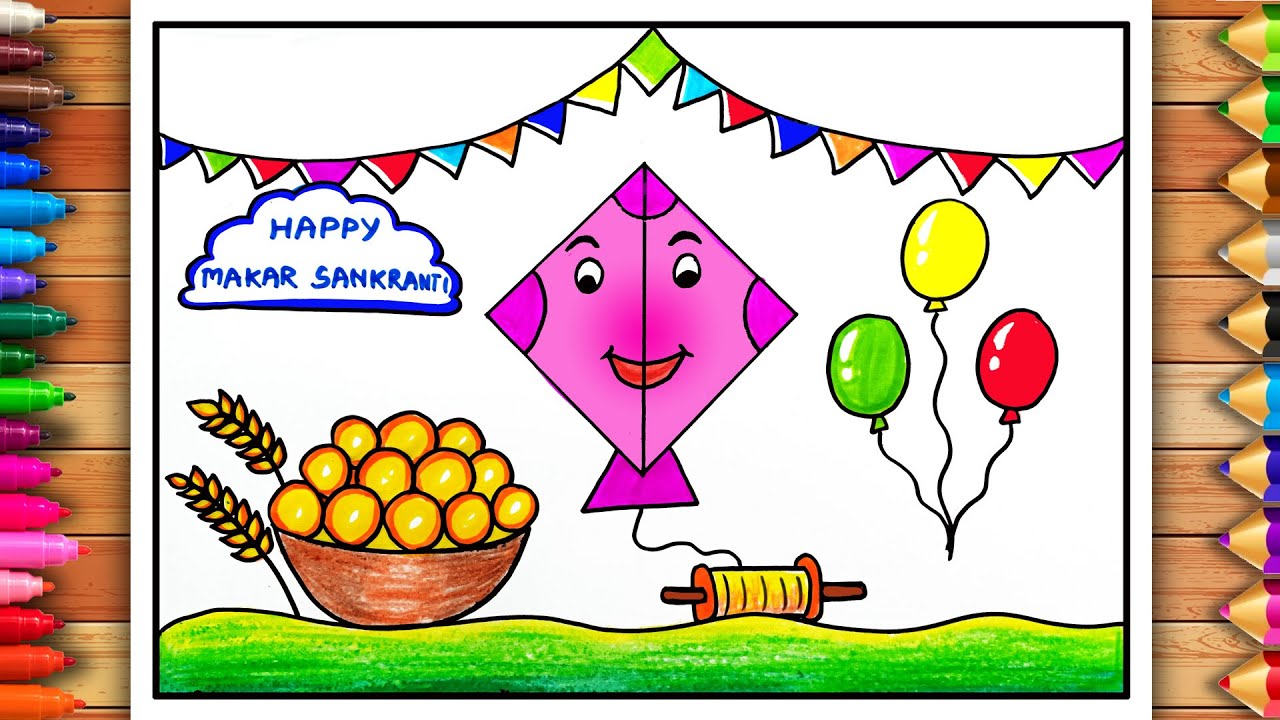 Easy Makar Sankranti Drawing | Makar Sankranti Festival Drawing Easy ...