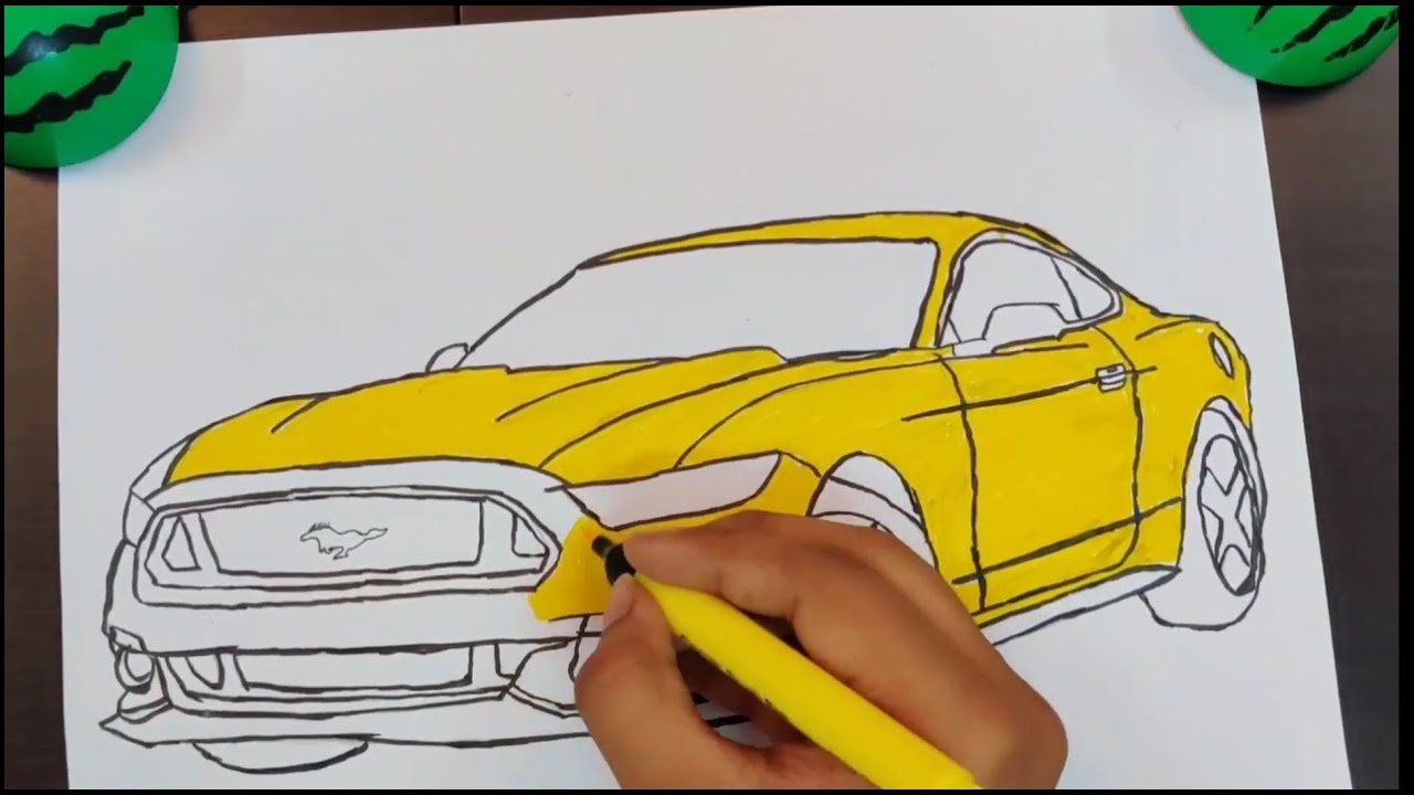 HOW TO DRAW MUSTANG CAR WITH BRUSH PENS | Colourfull Art | - YouTube