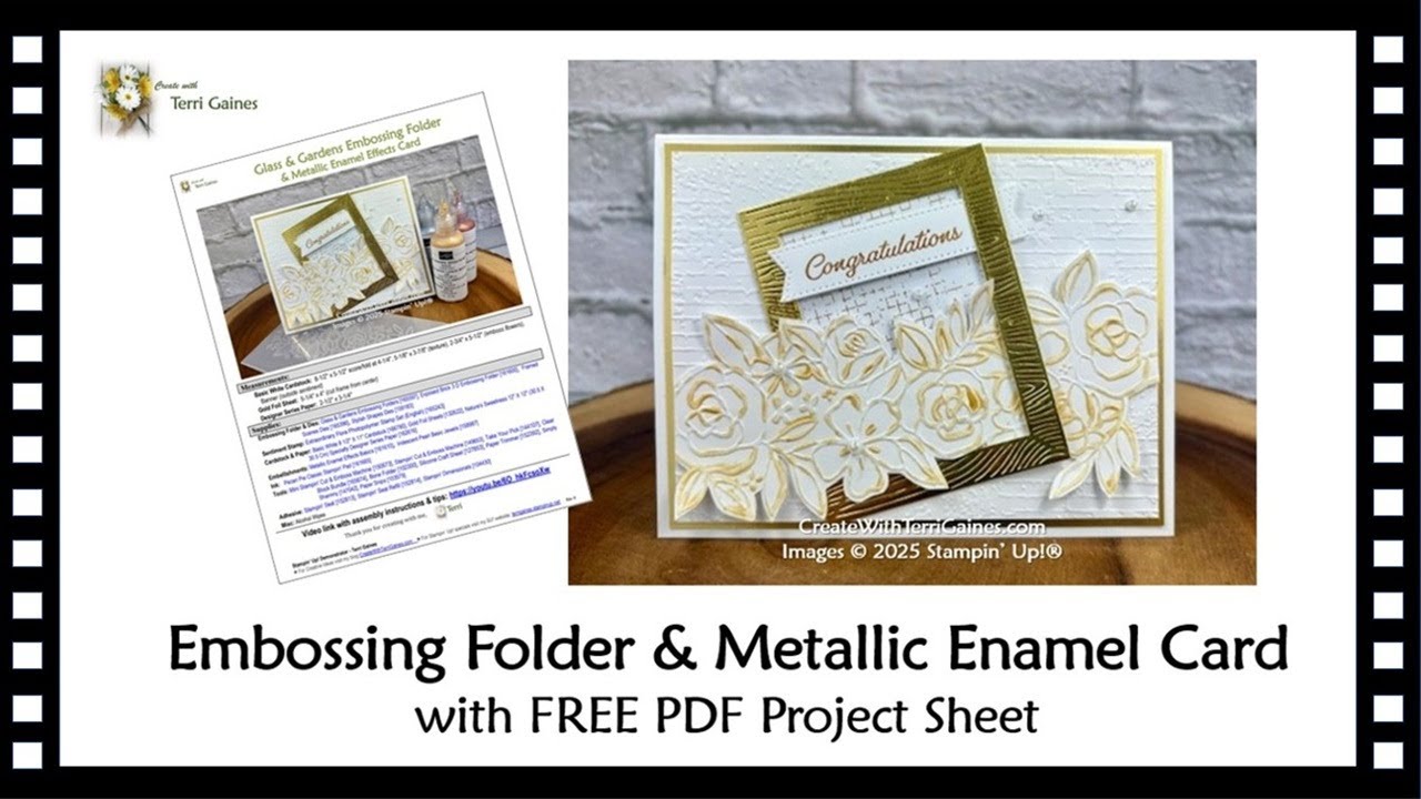 Glass & Gardens Embossing Folder Technique Card using Gold Metallic ...