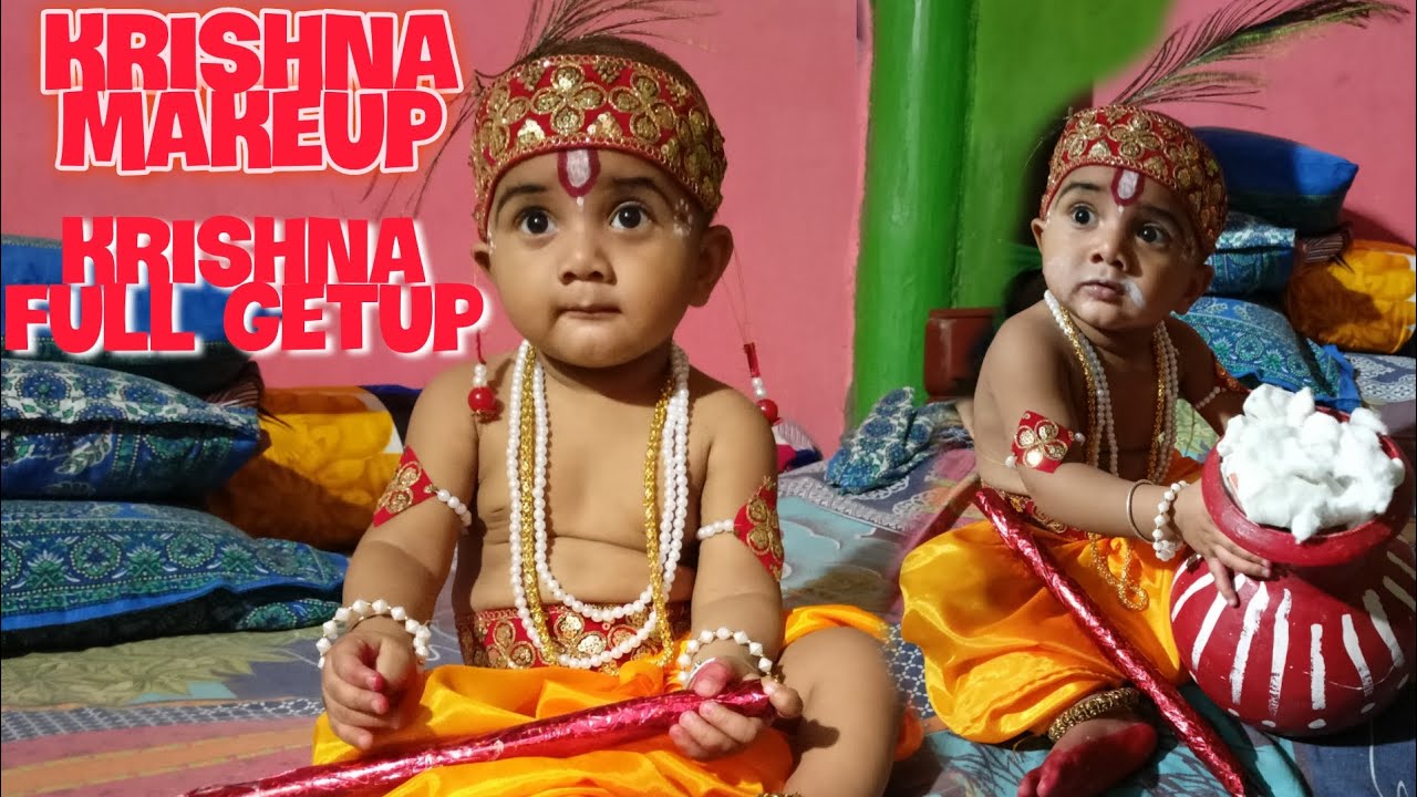 Krishna makeup | janmashtmi Krishna makeup look | krishna full getup ...