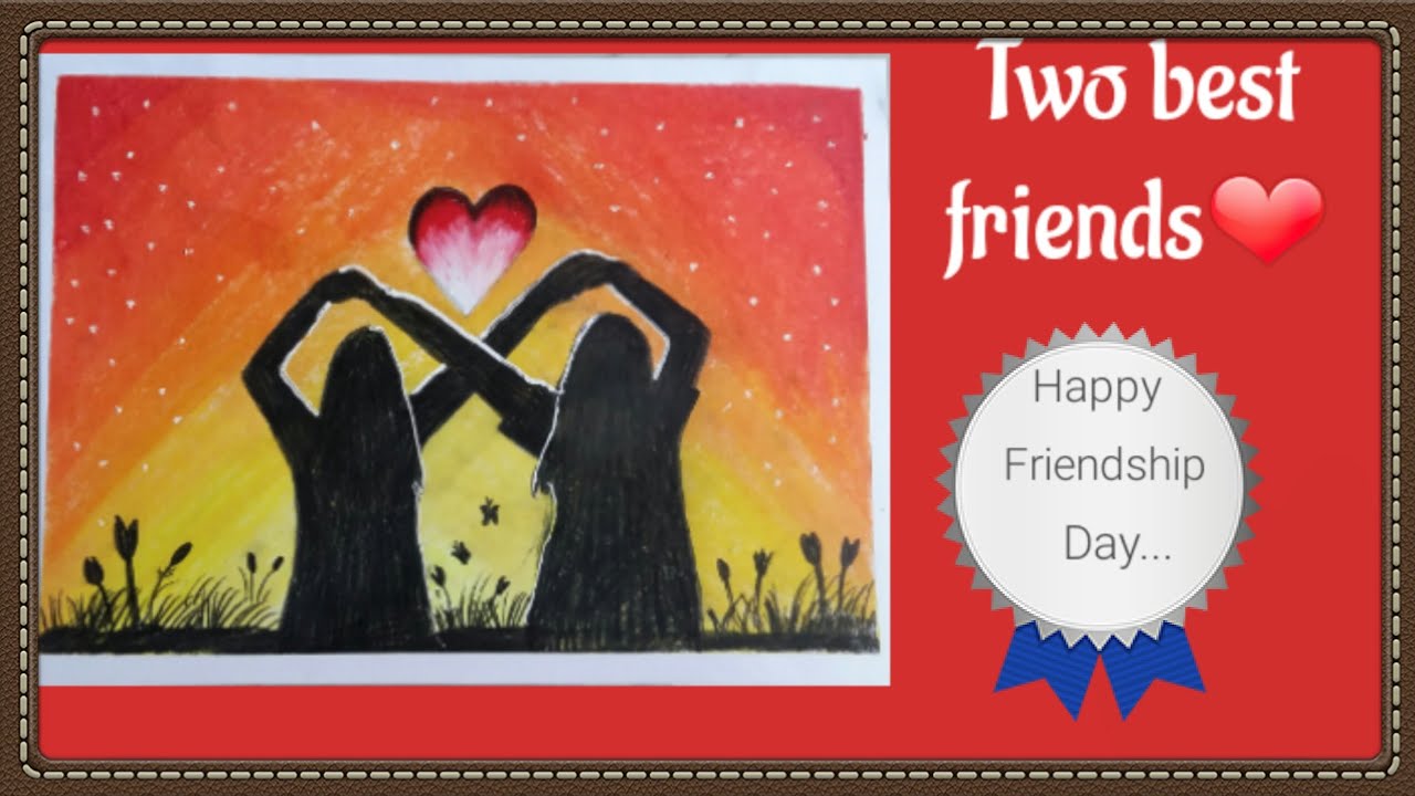 Friendship day drawing with oil pastels|Best friends |How to draw two ...