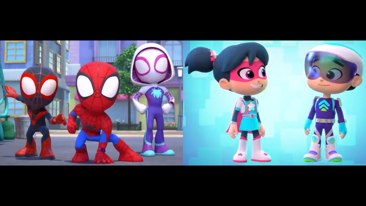 Spidey, Spin, and Ghost Spider meet Starbeam and Boost (Requested By ...