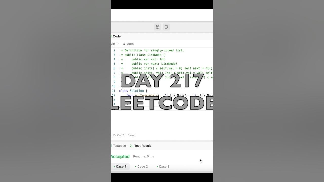 Day 217: LeetCode Problem 2. - Swift #daily #challenge #swiftui #coding #FAANG - YouTube