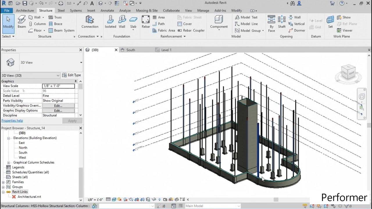 Revit Structure:Training :Foundations: Adding Foundation Walls_Wall Footings_ Piers and ...